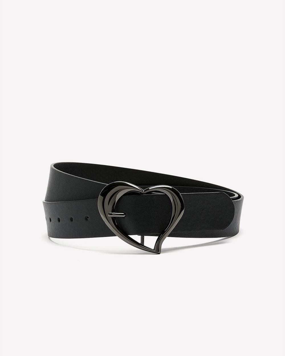 Black Faux-Leather Belt with Heart-Shaped Buckle | Penningtons