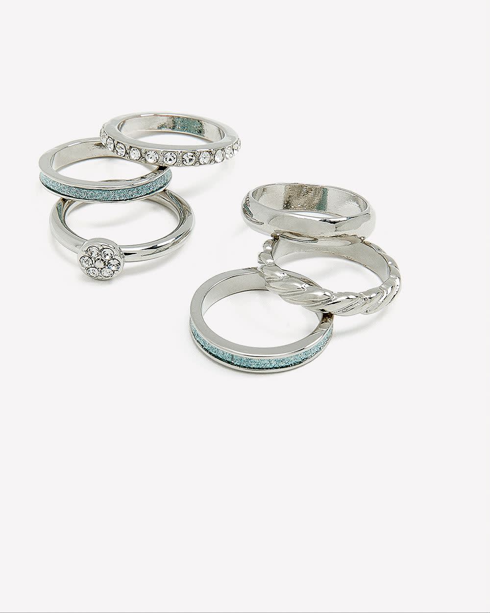 Assorted Rings with Blue Paper Glitter, Set of 6 | Penningtons